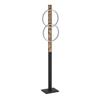 Eglo Lampadaire LED Boyal, luminaire int&eacute;rieur &agrave; pied avec 2 cercles lumineux, lampe de salon rustique en bois flamb&eacute; et m&eacute;tal noir, &eacute;clairage blanc chaud,