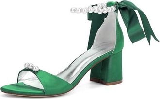 Generic Chaussures De Mariage Escarpins Bride Cheville Femme Escarpins 6.5Cm Mariée Chunky Heels Sandals pour Mariages Et Fêtes Soirée,Vert,38 EU