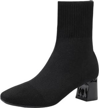Generic Bottines courtes en tricot extensible pour femme - &Eacute;l&eacute;gantes - Couleur unie - Talon &eacute;pais - Respirantes - Classiques et confortables - Pour le travail