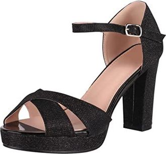 Elara Femmes Hauts Talons Strass Chunkyrayan 8173-GL-Black-36