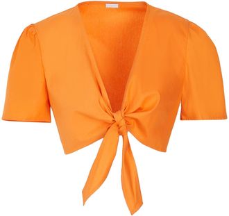 8 by YOOX SHORT SLEEVE CROP TOP WITH FRONT KNOT