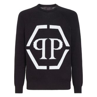 Philipp Plein Homme, Pulls, Noir, Taille: XL Cotton Pullover Round Neck LS