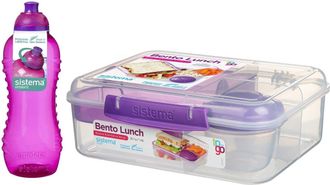Sistema SET (21690+785)- Bento Lunchbox 1,65L mit Obst-/Joghurtbecher+Squeeze/Twist Bottle, 460ml- lila