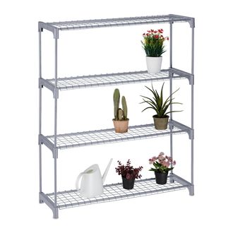 Relaxdays Blumenregal, 4 Ablagen, Blumen- & Pflanzentöpfe, Metall & Kunststoff, HxBxT: 106x91x28 cm, Kräuterregal, grau