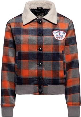 Queen Kerosin Veste dhiver pour femme - Veste daviateur - Veste de camionneur - Manches longues - Boutons pression - Veste sherpa - Vintage - R&eacute;tro - Veste en laine