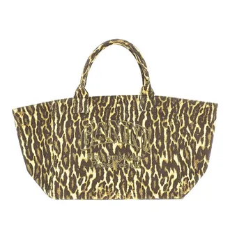 Ganni Leopard canvas XXL tote bag Woman One Size