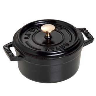 Staub Mini Cocotte, rund mit Deckel 10 cm, 0,25 L, induktionsgeeignet, mit mattSchwarzer Emaillierung im Inneren des Topfes, für alle Herdarten inkl. Indukt
