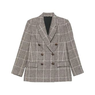 Brunello Cucinelli Braun Karierte Doppelreiher Jacke - - Jackets - Damen - Grau - L