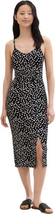 Tom Tailor Damen Basic Midi-Kleid mit Allover Muster, black flower minimal print, XL