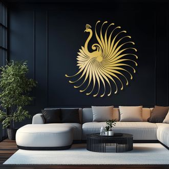 Generic Schwarze Pfauen-Wandkunst aus Metall, gro&szlig;e Tropische Vogel-Wandkunst aus Metall f&uuml;r Wohnzimmer, Moderne Pfauen-Skulptur f&uuml;r Wohnzimmer, Schlafzimmer,