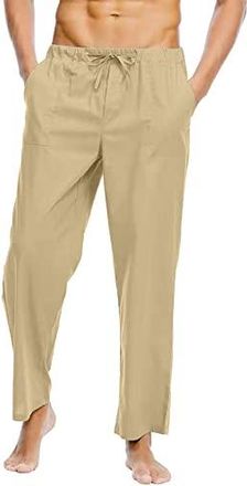 Generic Pantalon en lin coupe ample pour homme pantalon d&eacute;t&eacute; blanc taille bleue slim pantalon chino taille r&eacute;guli&egrave;re pantalon baggy blanc slim pantalon dentra