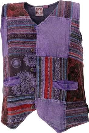 Guru Shop Goaweste, Psytrance Patchwork Herren Weste - Lila, Baumwolle, Size:L
