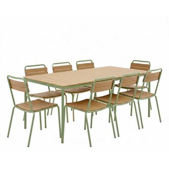Oviala Ensemble table de jardin en m&eacute;tal et bois et 8 chaises vert