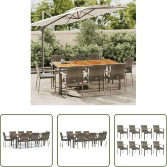 vidaXL Gartenessgruppe - 9-tlg. Garten-Essgruppe mit Kissen Grau Poly Rattan