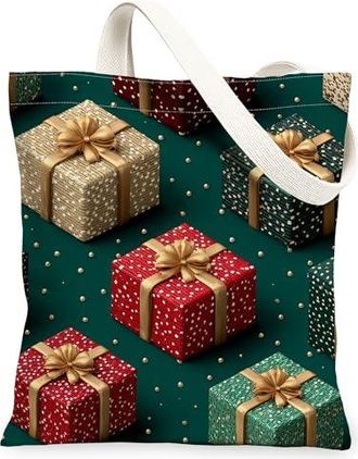 Generic Sacs fourre-tout en toile &agrave; motif cadeau, sacs de courses r&eacute;utilisables, &eacute;l&eacute;gants et l&eacute;gers, lavables, Vert, 13x15 Inch