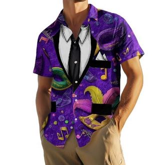 Generic Chemise boutonn&eacute;e Mardi Gras pour homme - Faux smoking - Chemise hawa&iuml;enne fantaisie coupe ample pour carnaval, vacances, f&ecirc;te &agrave; la plage, Strange Car
