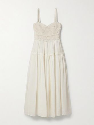 Ulla Johnson Robe Midi En Ramie À Finitions Crochetées En Coton Et À Fronces Gisella - Crème