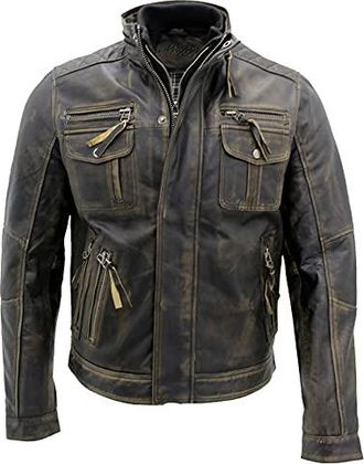 Infinity Leather Veste Motard en Cuir Noir Brando Pour Homme Cru 2XL