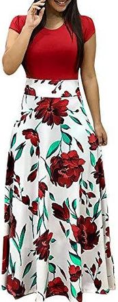 ZYUEER Femmes Robe de Plage Longue Decontractée Imprime Manche Courte Été Maxi Robes Col en Rond Imprimé Robe Longue Grande Taille