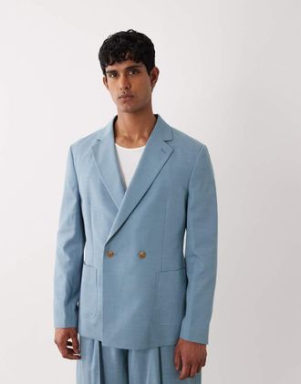 Asos Veste de costume coupe classique &agrave; double boutonnage en tissu flamm&eacute; - Bleu-Vert
