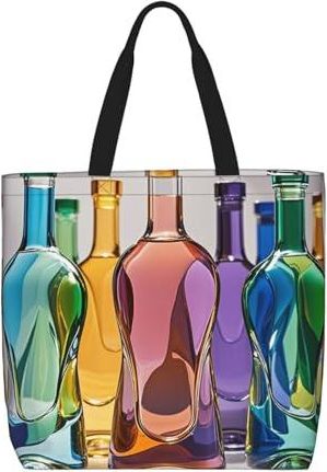 Generic LArt Des Bouteilles De Vin Sac Fourre-Tout Imperm&eacute;able Tote Bag R&eacute;utilisable Sac &Agrave; Bandouli&egrave;re Pour Universit&eacute; Travail Plage
