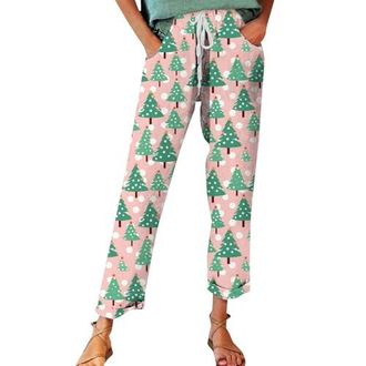 Generic Pantalon Femme Large Fluide Blanc en Lin &Eacute;t&eacute; Pantalon Court en Lin pour Femme Grande Taille Taille Haute Jambe Large Longueur Cheville Ray&eacute; pour La Pl