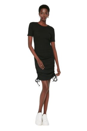 Trendyol Damen Side Shirred Knitted Dress, Schwarz, L EU