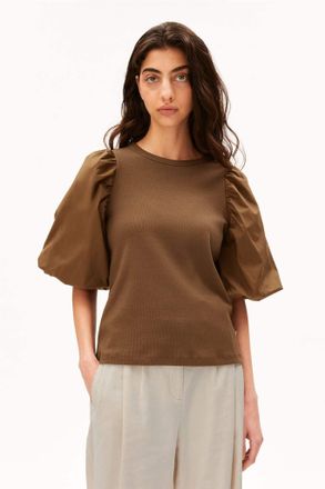 Armedangels Damen vegan T-Shirt Puff&auml;rmel Braun