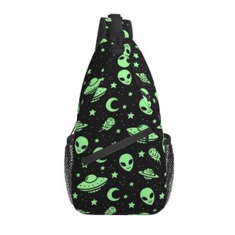 AOOEDM Grüne Alien UFO Sling Bag Crossbody Rucksack Tasche Fashion Space Mehrzweck Crossbody Umhängetasche Reisen Wandern Daypack