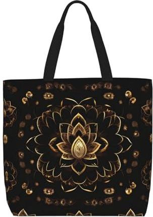 Generic Fleurs De Lotus Dor&eacute;es Sac A Main Femme Imperm&eacute;able Tote Bag L&eacute;ger Sac A Main Femmes Pour Travail Quotidienne Gym