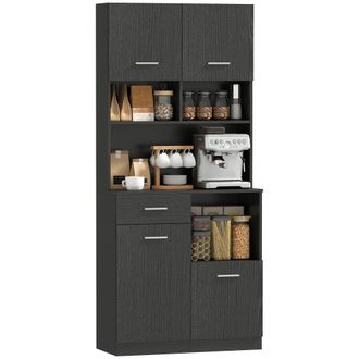 HOMCOM K&uuml;chenschrank, Hochschrank mit verstellbaren Regal, Schublade, Buffetschrank mit Soft-Close-T&uuml;r, Vitrinenschrank Aufbewahrungsschrank f&uuml;r K&uuml;che, Esszi