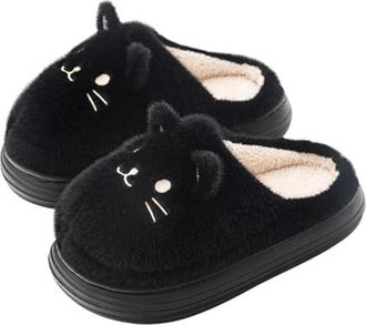 Minetom Chaussons pour Femme Homme Mignon Chat Chaud Doux Confortable Slippers Maison Hiver Pantoufles Peluche Chaussures C Noir 41/42 EU