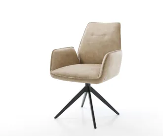DELIFE Drehstuhl Zoa-Flex Mikrofaser Beige Vintage Kreuzgestell breit Schwarz 360&deg; drehbar Wippfunktion Taschenfederkern, Esszimmerst&uuml;hle