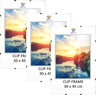 MG Design Cliprahmen Set 3 St&uuml;ck in 30 x 45 cm - Rahmenlose Bilderrahmen mit Acrylglas & HDF-R&uuml;ckwand f&uuml;r Fotos, Poster & Puzzle, vertikal & horizontal