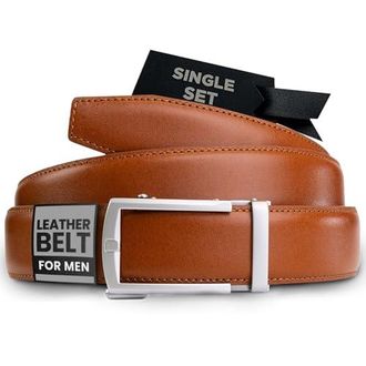 Nordform Ceinture en cuir sans trous pour homme - Boucle automatique - Taille adapt&eacute;e - Fabriqu&eacute;e &agrave; la main - Qualit&eacute; scandinave, cognac, 135