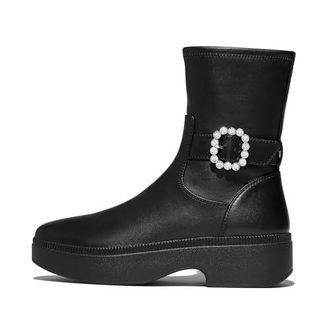 FitFlop Femme F-luma Crystal-Buckle Leather Short Boots Bottine, Noir, 38.5 EU