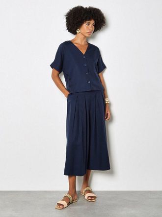 Apricot Blusentop Leichtes Shirt mit V-Ausschnitt mit Knopfleiste