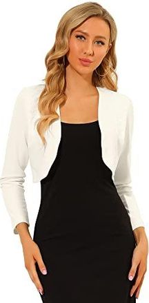 Allegra K Cardigan Court &eacute;l&eacute;gant &agrave; Manches Longues pour Femmes, Panneaux de Dentelle Florale, Hauts d&eacute;paules en Tricot Costume dhalloween Blanc XS