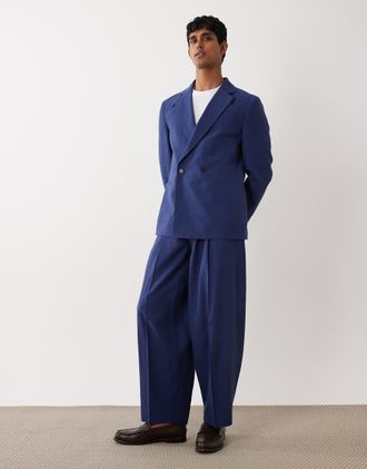 Asos Zweireihige Regular-Fit-Anzugjacke in Marineblau mit Noppenstruktur-Navy