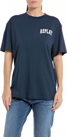 Replay Damen T-Shirt Kurzarm aus Baumwolle mit Logo, Dark Blue... 908 (Blau), XS