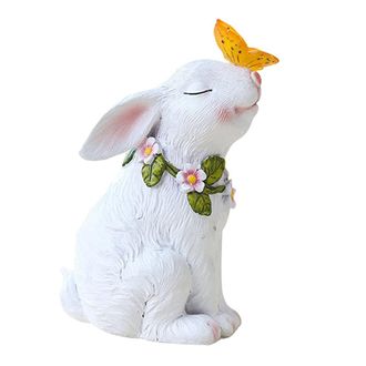 SOLUSTRE Solar Kaninchen Garten Lampe Aus Harz Mit Led Solarbeleuchtung F&uuml;r Au&szlig;enbereich Landschaftsdekoration Und Heimdekoration Statue Gartenleuchte F&uuml;r Schr