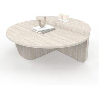 IDMarket Lot 2 runde Couchtische GUILIA asymmetrisch Travertin-Effekt