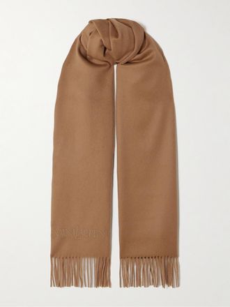 Saint Laurent &Eacute;charpe En Cachemire &Agrave; Broderie Et &Agrave; Franges - Marron