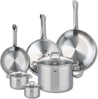 Fackelmann ELO 9512550 Kochgeschirr-Set, 6-teilig, 3-teiliges Kochgeschirr-Set 24, 28, 32 cm und 3 Kochtöpfe 12, 14 und 26 cm Elo Profi, Citrin, Edelstahl, Induk