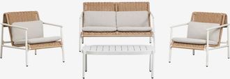 Sklum Gartenset mit 2-Sitzer-Sofa, 2 Sesseln und Couchtisch aus Aluminium und synthetischem Rattan Duroli Gardenia Wei&szlig;