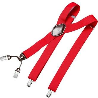 DonDon bretelles hommes larges 3,5 cm avec 4 clips extra-fortes et patch en cuir marron - Rouge