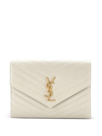 Saint Laurent pochette matelass&eacute;e &agrave; motif monogramm&eacute; - Blanc