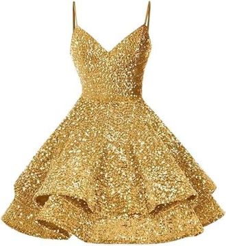 Generic Robe De Soiree Femme à Paillettes- Robes De Mariage Chic Et Elegant Mini Robe Sexy Col V sans Manches à Bretelles Robes Polyvalente Coupe AjustéE Swin