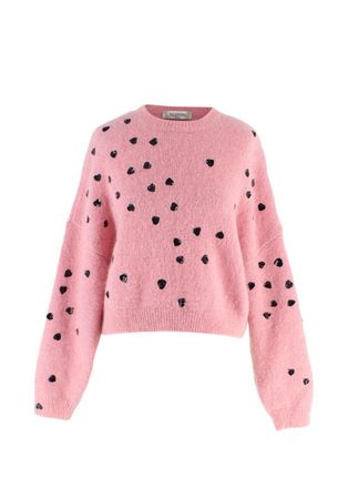 Valentino Garavani Valentino Pink Sequin Embellished Mohair Blend Jumper Size M