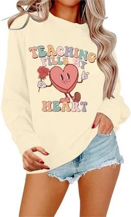 Generic Sweat-shirt de Saint-Valentin pour femmes enseignants pull &agrave; manches longues haut &agrave; la mode tricot jersey doux mat&eacute;riau t-shirt &agrave; manches longues coup